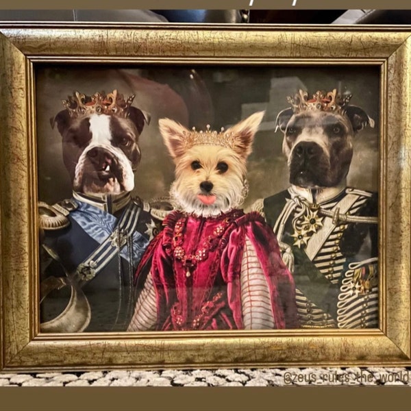 Custom 3 Pets Portrait, Royal Dog Portrait, Custom Painted Multiple ...