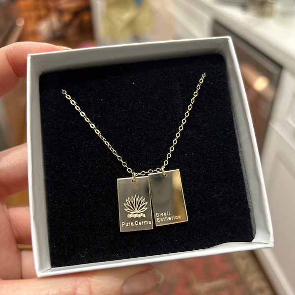 Personalized Rectangle Necklace, Personalized Rectangle Pendant, 14kt ...