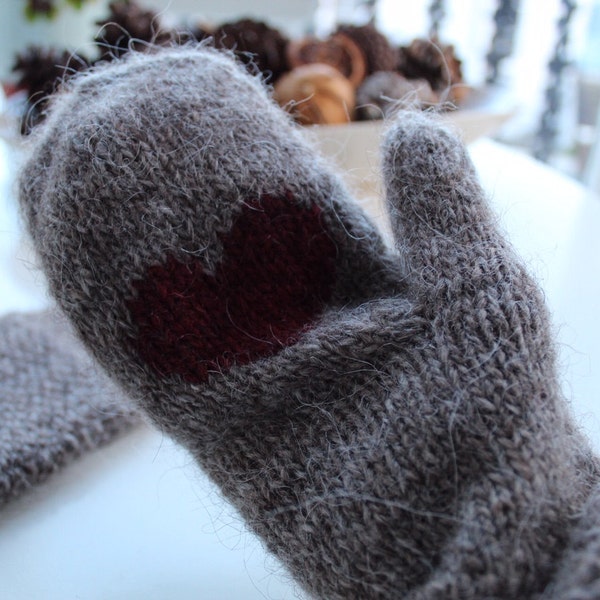 Wool Mittens | Knitted Mittens | Heart Charm | Heart Gloves | Heart ...