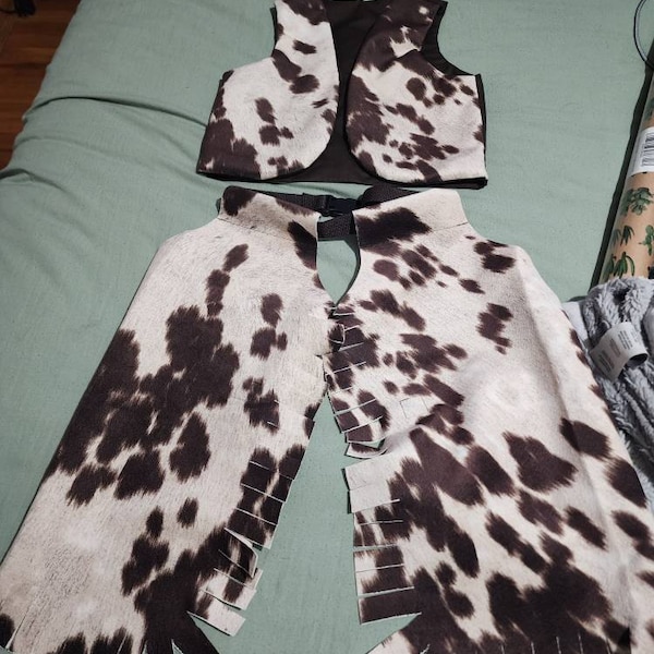 Cowprint Faux Fur Infant Cowboy Outfit, Western Vest and Chaps, Western ...