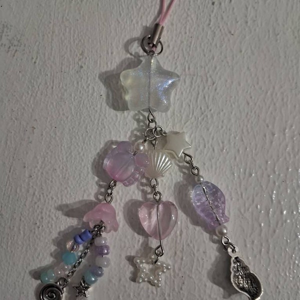 Mystical Ocean Jellyfish Beaded Charm Keychain Crab Fish Purple Pink ...