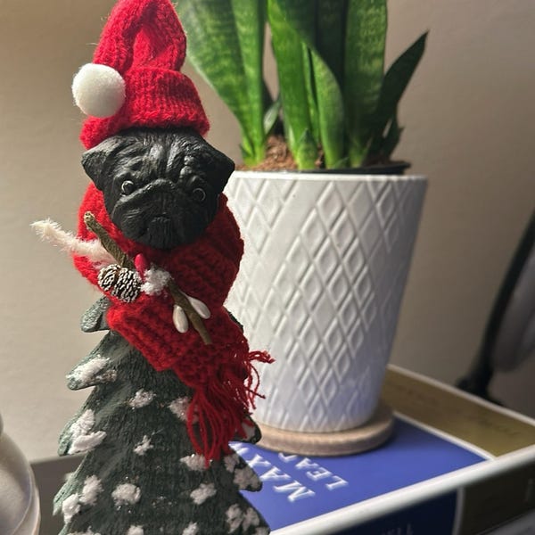 Large Pug Doll on Wooden Rocking Horse, Christmas Dog Decoration, Gift ...