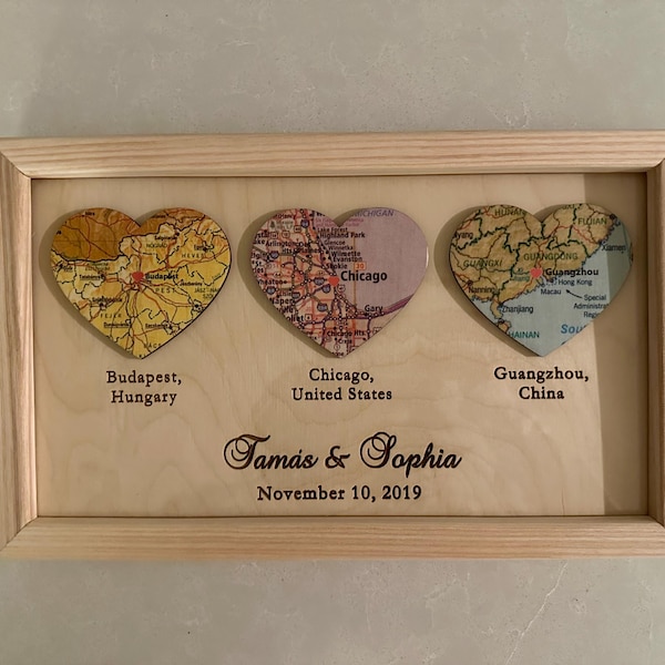 Personalized Map Heart Wood Art, Newlywed Gift, Engagement Gift - Etsy