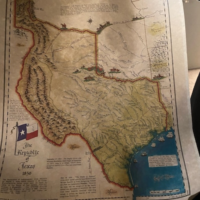 Texas Historical Map Republic of Texas 1836 - Etsy