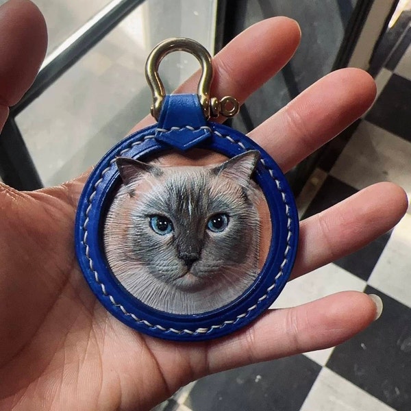 Custom Pet Portrait Keychain - Personalised Handmade Leather 3D ...