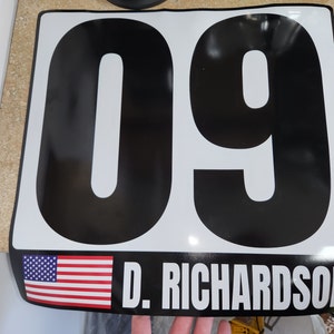 Race Car Number Plate Permanent Vinyl or Reusable Magnet Custom Driver ...
