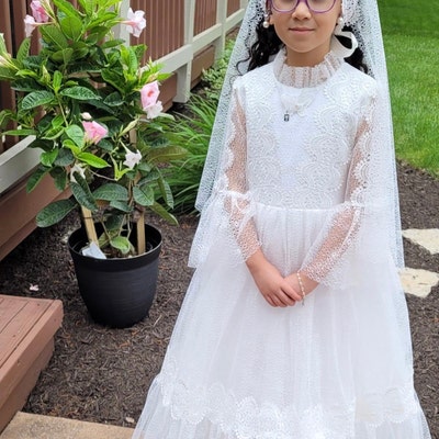 Long Sleeve First Communion Dress and Veil Holy Communion Dress 1st ...