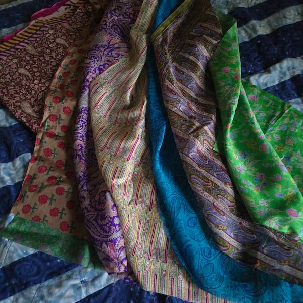 Huge Lot 100% Pure Silk Vintage Sari Fabric Remnants Scrap Bundle ...