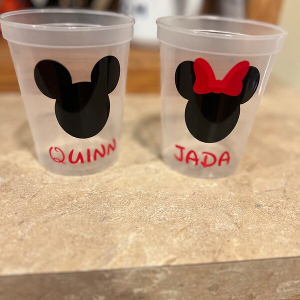 Personalized Minnie or Mickey Mouse Cups-clear Cups With Lid and Straw ...