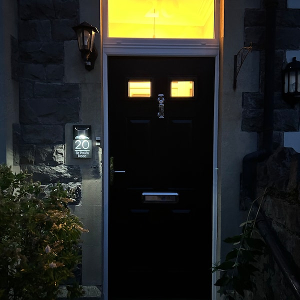 Solar House Sign LED Illuminated Contemporary Modern Door Number Plaque ...