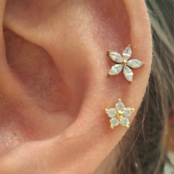 14K Solid Gold 3mm CZ Round Heart Nose Stud/l Shaped Nose Ring/cute ...