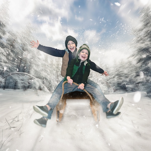 Snow Sledge Zoom PSD With FREE Snow Overlay Digital Backdrop by ...
