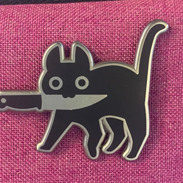 Black Knifecat Enamel Pin - Etsy