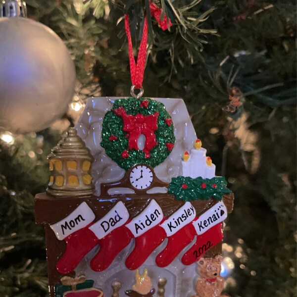 Fireplace Stocking Ornament / Family of 5 Christmas Ornament ...
