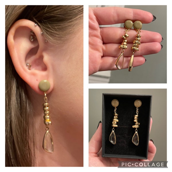 Elegant Stone Geometric Dangle Plugs /8g ,6g ,4g ,2g ,0g ,00g ,7/16, 1/ ...
