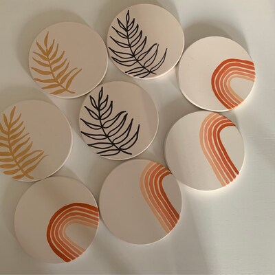 Black and White Botanical Coasters Set of Two Drink Coasters Modern ...