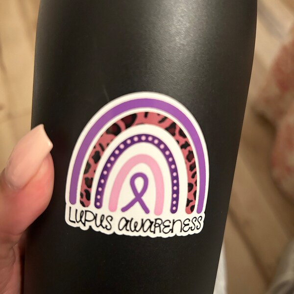 Sticker Decal Lupus Warrior Hand Drawn Cheetah Purple Rainbow, Lupus ...