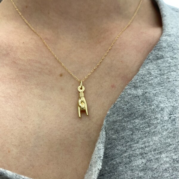 14KT Yellow Gold Polished 3D Italian Mano Cornuto Hand Symbol Good Luck ...