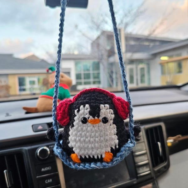 Penguin on Swing Car Hanging Crochet Pattern, Christmas Car Hanging ...