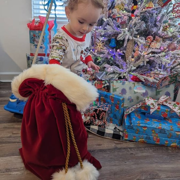 Red Velvet Extra Large Christmas Santa Sack, Luxury Velvet and Faux Fur ...