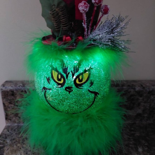 Fish Bowl Grinch/christmas Decor/grinch Holidays Decor/ Light up Grinch ...