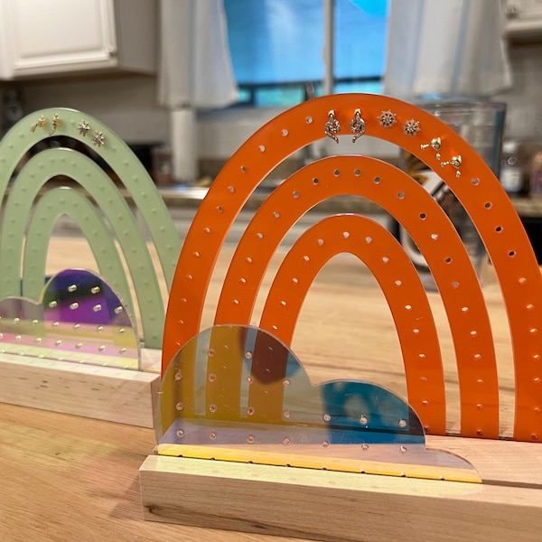 Acrylic Rainbow & Cloud Earring Holder With Stand, Earring Stand ...