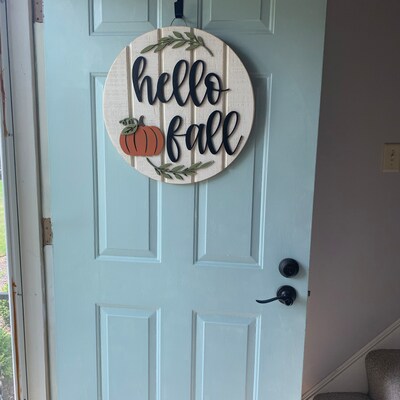 Front Door Decor, Hello Fall Door Sign, Fall Door Hanger, Hello Pumpkin ...