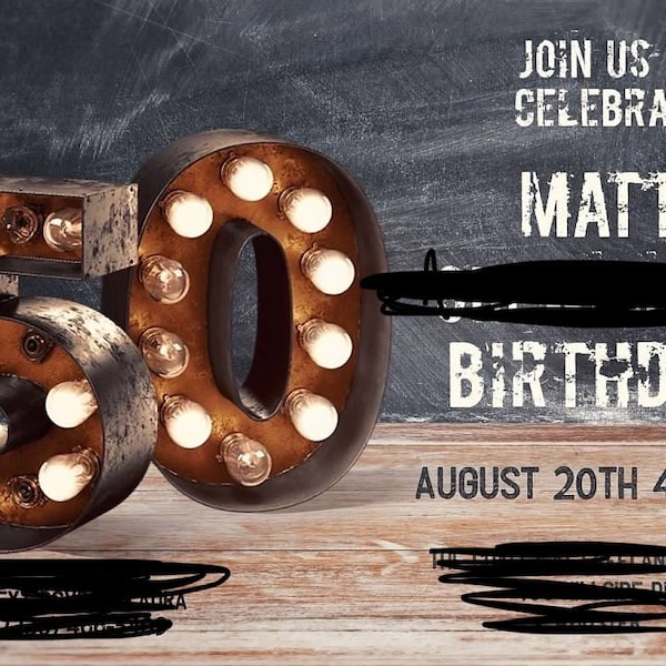 50th Birthday Invitation for Men Grunge Urban Invite for Him Boys Men ...