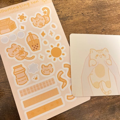 Yellow Aesthetic Illuminating Sun Kawaii Cute Cats Weather Sticker ...