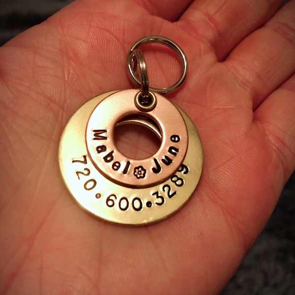 Moon Shadow Rugged Stainless Steel and Brass Dog Tag - Washer Pet ID ...
