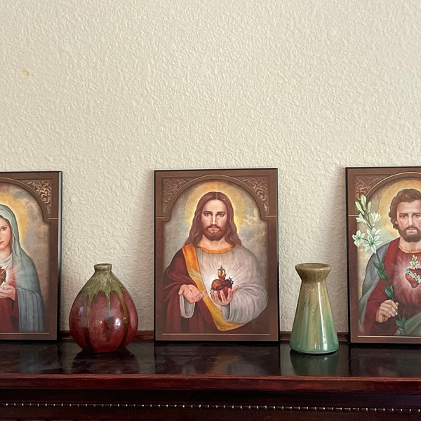 Sacred Heart of Jesus (A) Wood Plaque and Holy Card GIFT SET for ...