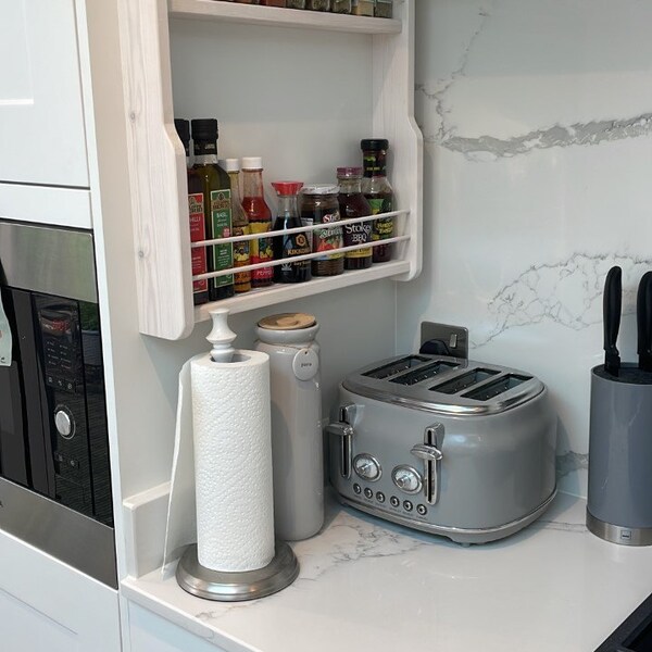 Spice & Oil Rack White Dyed 2-4 Shelf Handmade Wooden Wall Mountable ...