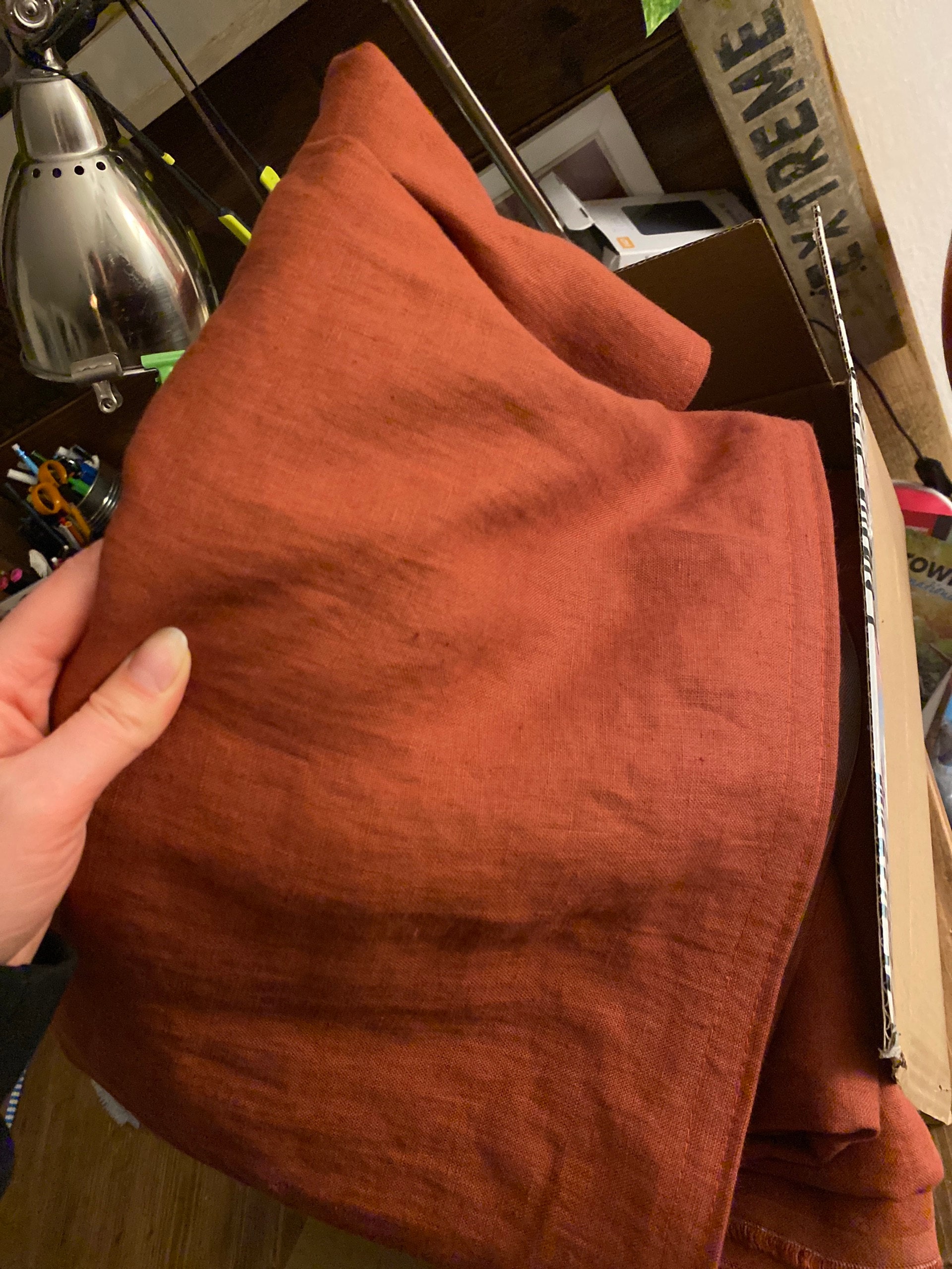 Rust orange linen fabric, Brick brown linen fabric by the yard or meter ...