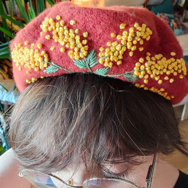 Hand Embroidered 100% Wool Flower French Beret, Custom Embroidered Hat ...