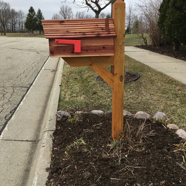The Stone Bridge Cedar Mailbox | Cedar Log Cabin Mailbox | Metal Box ...