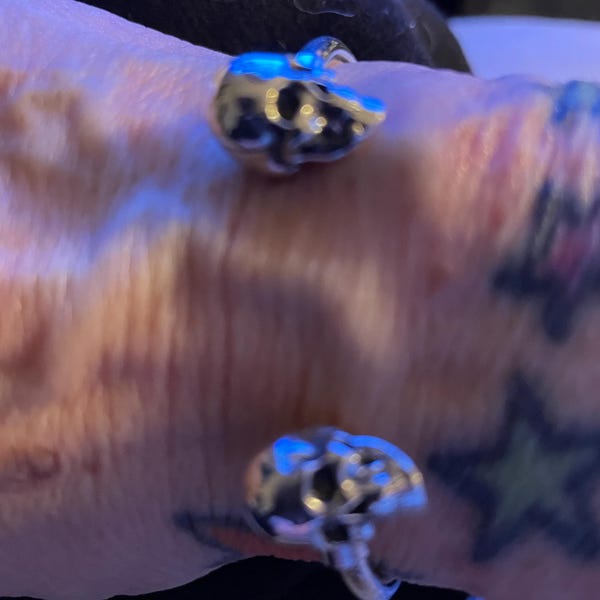 Antique Silver Skull Heads Open Cuff Bracelet, Double Skulls Open Cuff ...