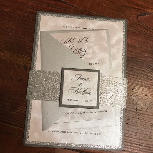Glitter Wedding Invitation, Silver Glitter Wedding Invitation, Silver ...