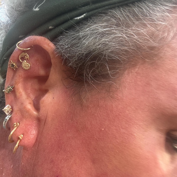 14K Solid Gold Hinged Hoop Earrings/tragus Helix Conch Daith Earlobe ...