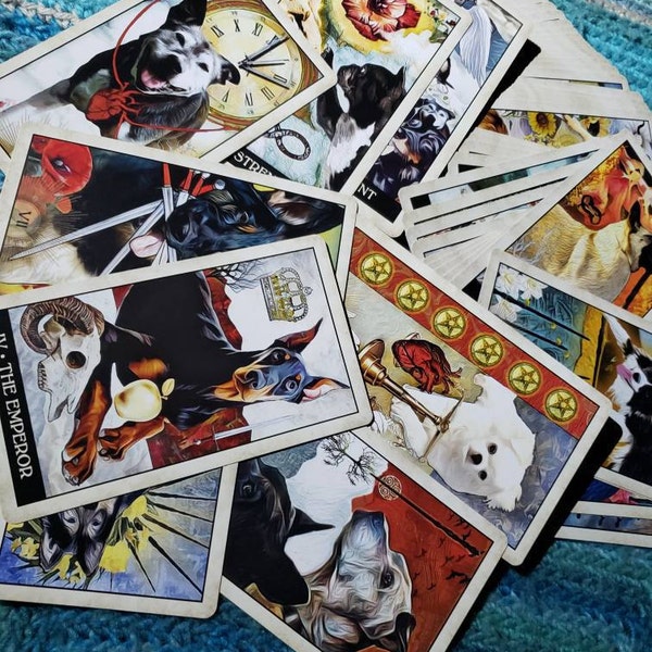 Wise Dog Tarot Cards & Guidebook Set Dogs Oracle Card Deck Book Kit ...