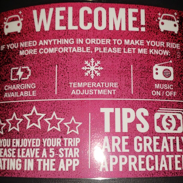 Lyft Uber Rideshare Tip Sign in PINK - Etsy