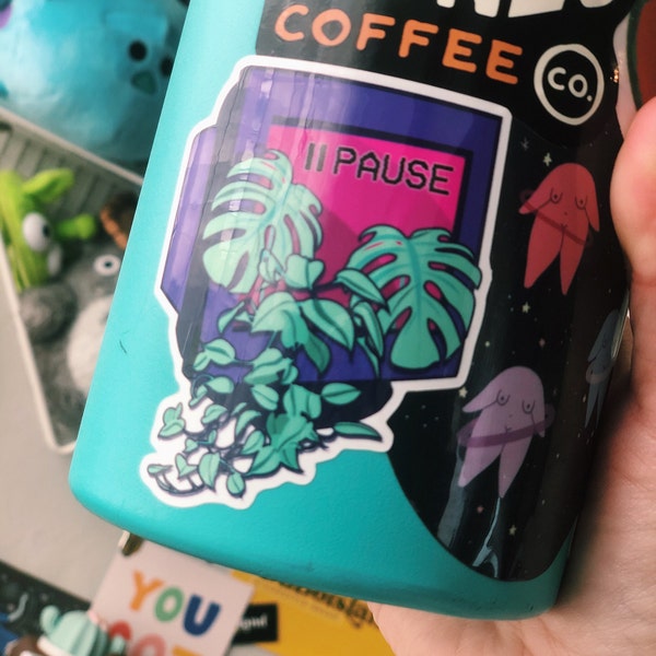 Vaporwave Retro Aesthetic Plant Vinyl Sticker - Monstera, Pothos - Etsy