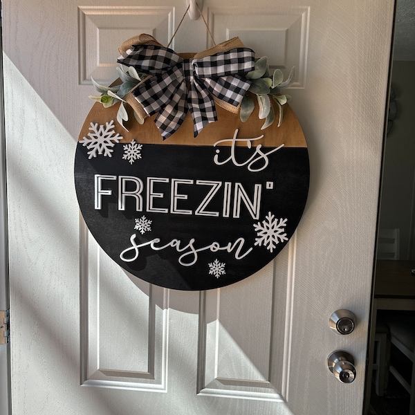 Front Door Hanger | Freezin Season|personalized | Door Wreath | Front ...