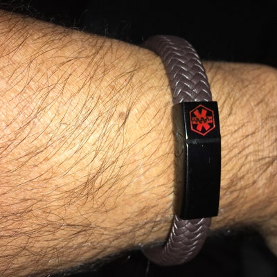 Red Medical Alert ID Bracelet With Soft Leather Personalised, Any ...