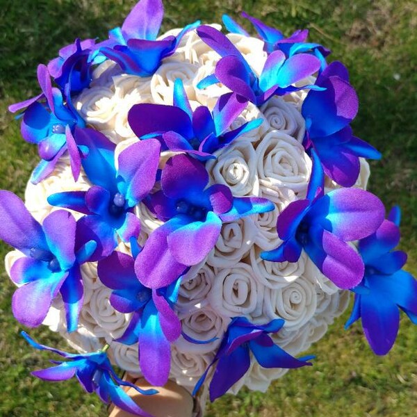 Fuchsia and Turquoise Galaxy Orchid BLOOMS, Heads, Silk, Artificial ...