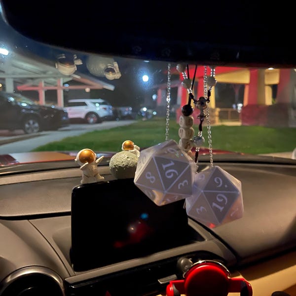 D20 Car Dice [2" Glow in the Dark and White Holographic - "moonbeam ...
