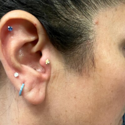 14k Solid Gold Flower Rook Earring Gold Rook Piercing Eyebrow Ring ...