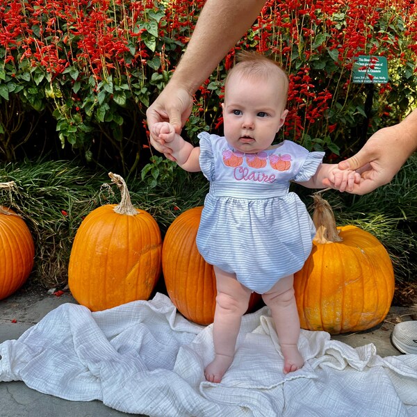 Cute Fall Pumpkin Outfit for Baby and Toddler Girl Monogram Romper ...
