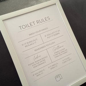 Toilet Rules Sign, Loo Decor, WC Poster, Bathroom Wall Art - Etsy UK