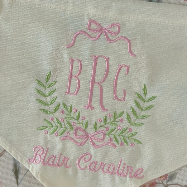 Banner Frame Bow Embroidery Stitch , Greenery Crest Embroidery Design ...