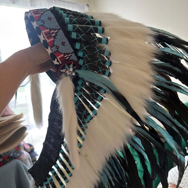 Short Red Indian Headdress Replica Made With Big Turkey Feathers and ...